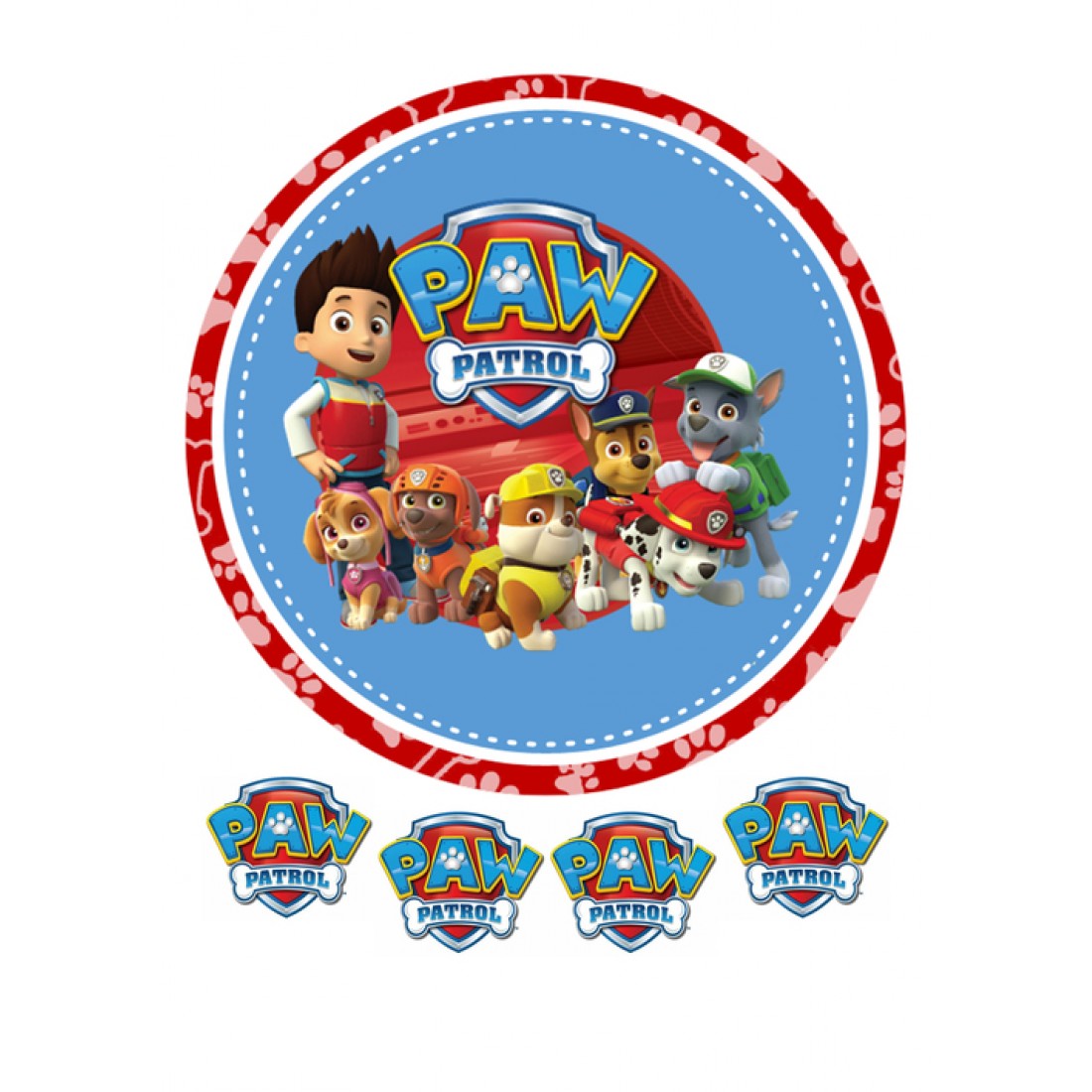 Valgomas paveiksliukas Paw patrol komanda ir ženkliukas